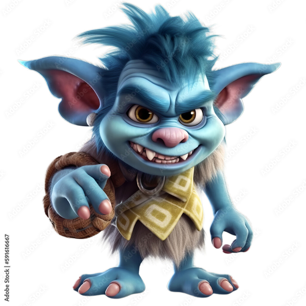 fantasy troll, cute 3d cartoon troll isolated on transparent background ...
