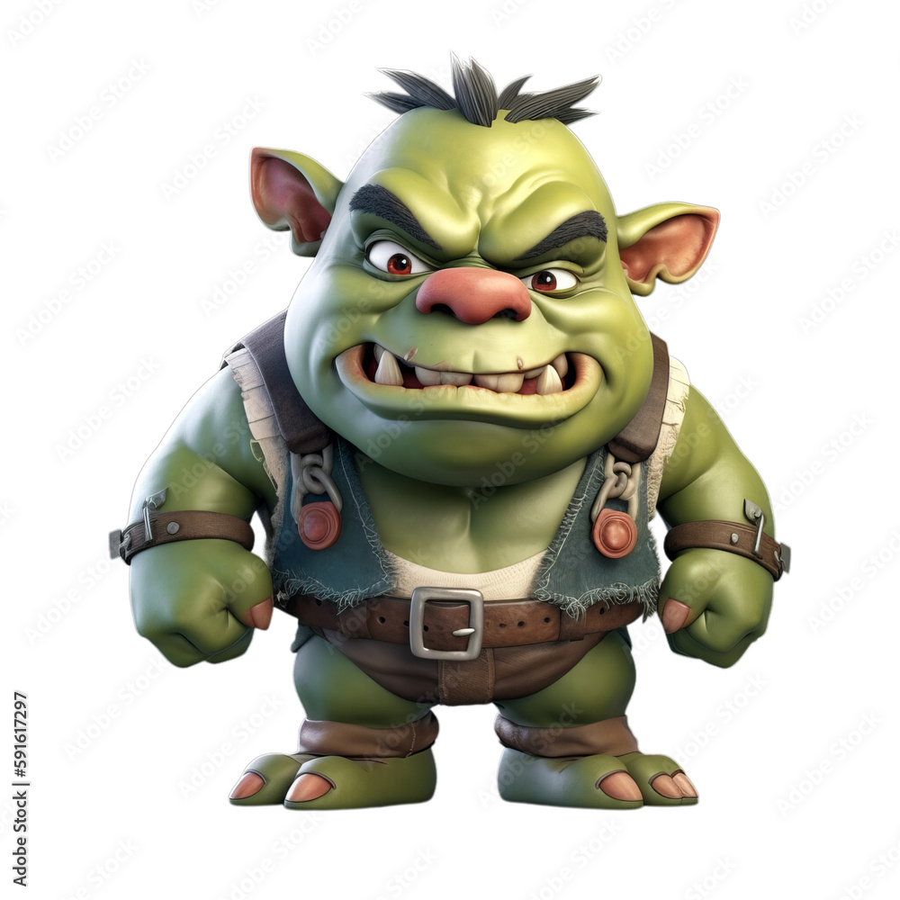 fantasy ogre, cute 3d cartoon ogre isolated on transparent background ...