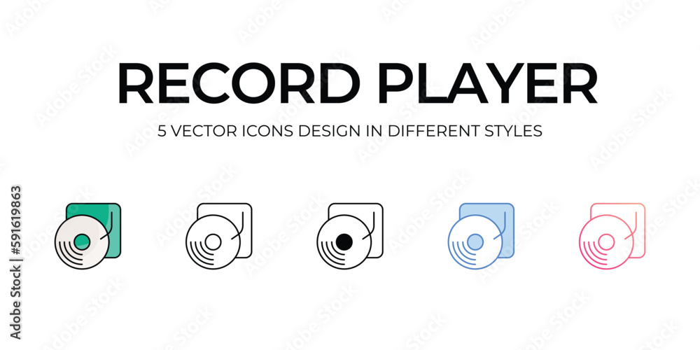 Record Player Icon Design in Five style with Editable Stroke. Line ...