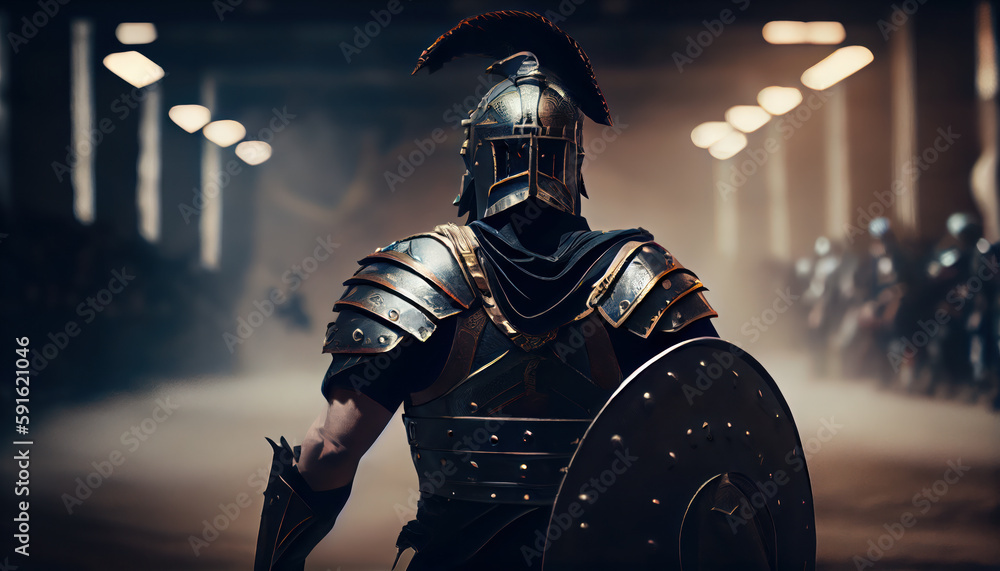 Gladiator enters the arena warrior in armor realistic. AI generated ...
