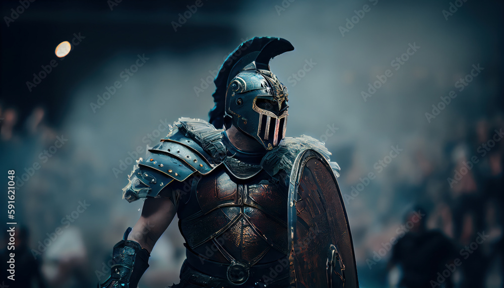 Gladiator enters the arena warrior in armor realistic. AI generated ...