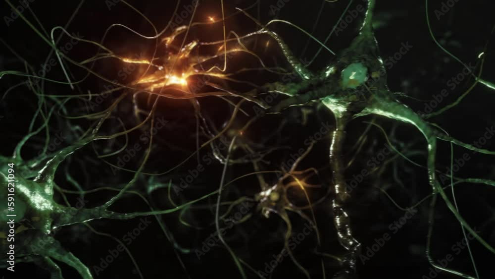 Animation of Neurons Firing Electrical Impulses. Nerve Cell Activity in ...