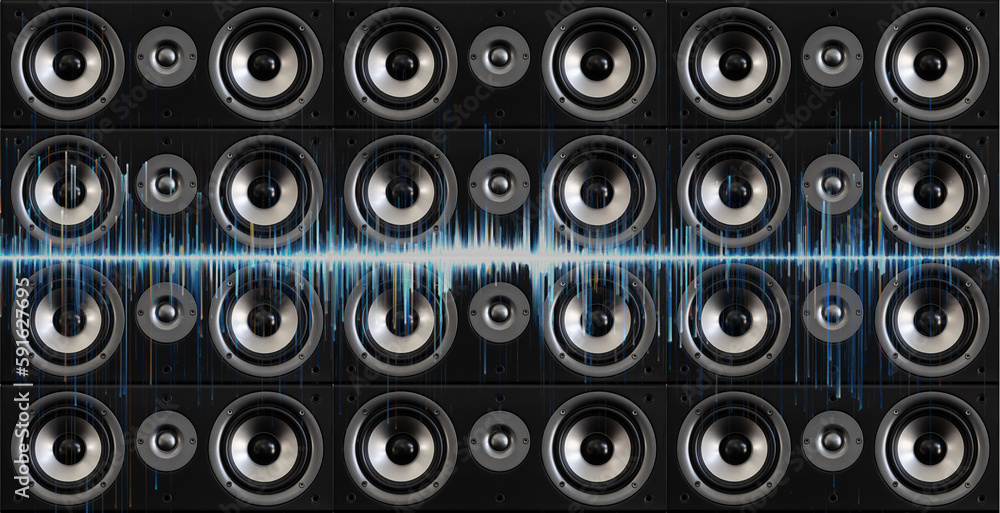 Photo & Art Print Sound waves frequency graph overexposed over rows and ...