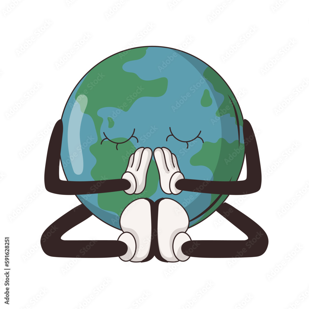 Groovy cartoon character funny happy Earth. Earth day concept. World ...