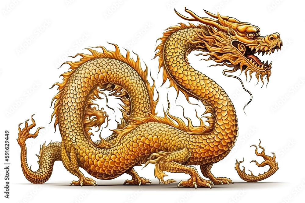 Traditional Chinese golden Dragon Vector Illustration isolation on ...