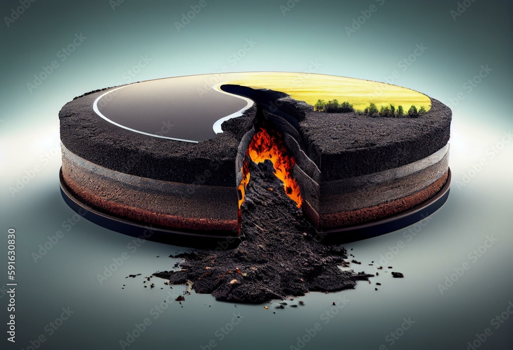 3D asphalt road on round layered soil cross section , realistic 3D ...