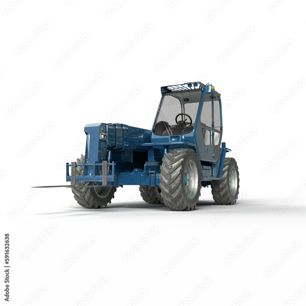 Blue telehandler / variable reach forklift 3d model render - isolated ...