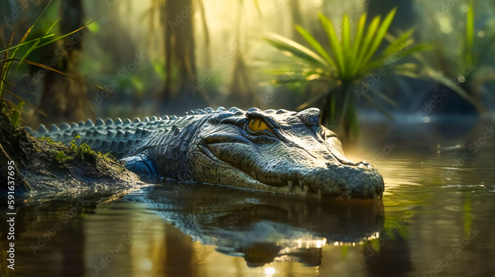 Beauty in the Beast. Alligator's Elegance in the Murk. Generative AI ...