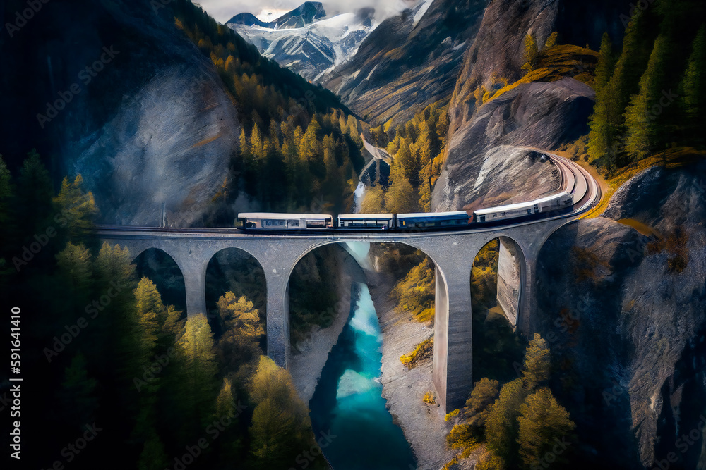 Landwasser Viaduct World Heritage with Train Express in Swiss Alps ...