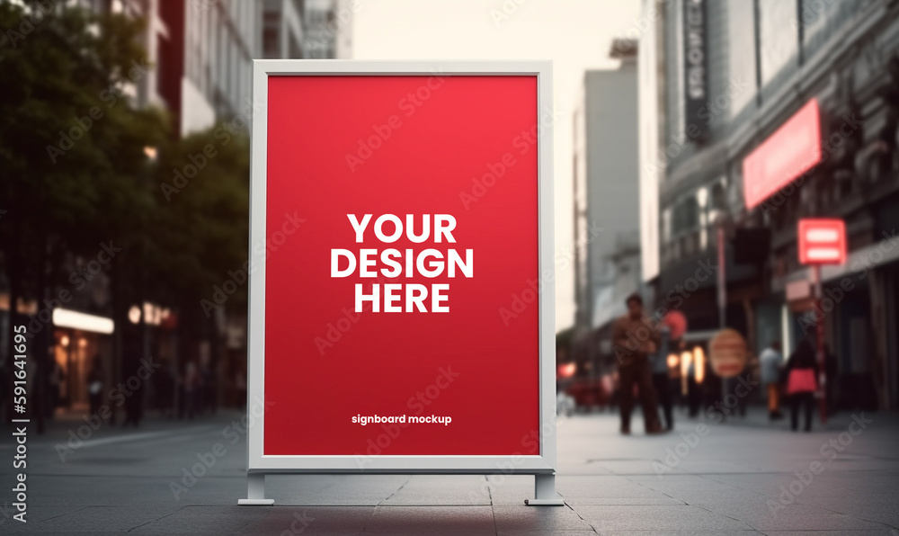 Red square signboard mockup in outside for logo design, brand ...