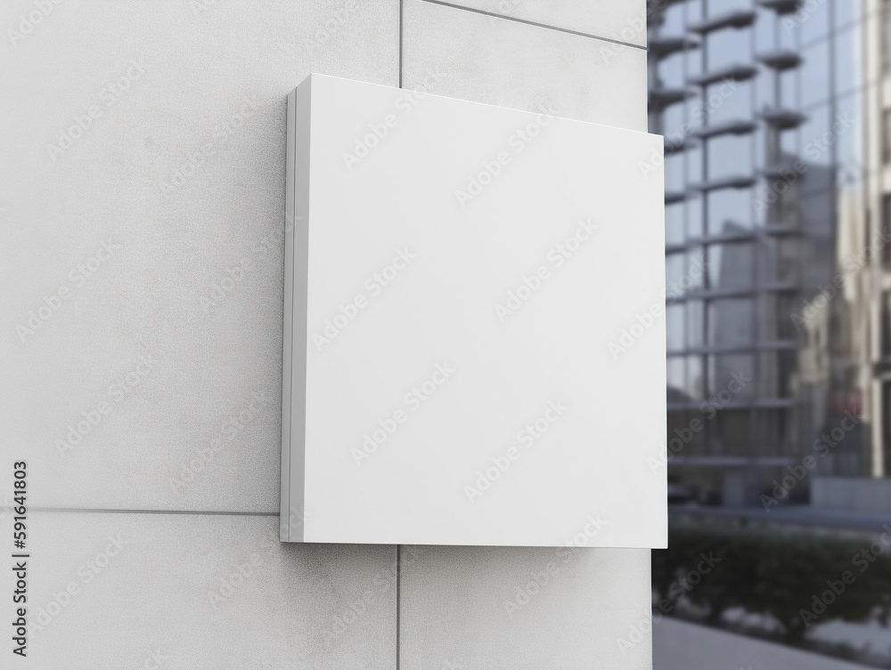 White square signboard mockup in outside for logo design, brand ...