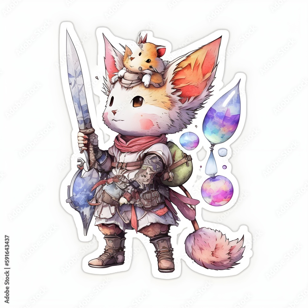 final fantasy moogle mog moogle mog archer watercolor sticker anime ...