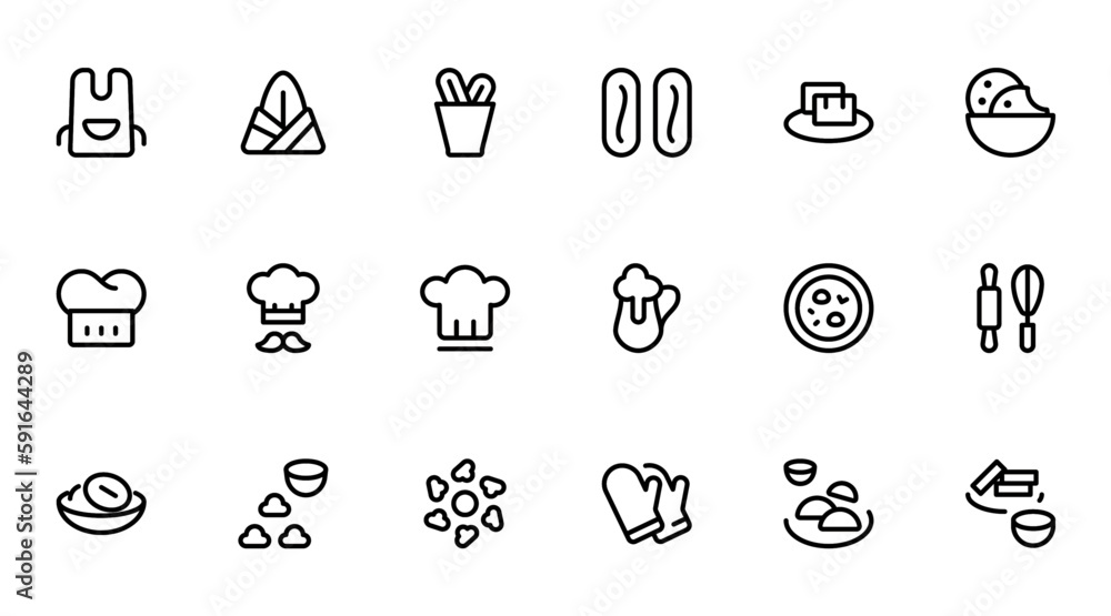 Cooking related, Chef element icon vector set design with Editable ...