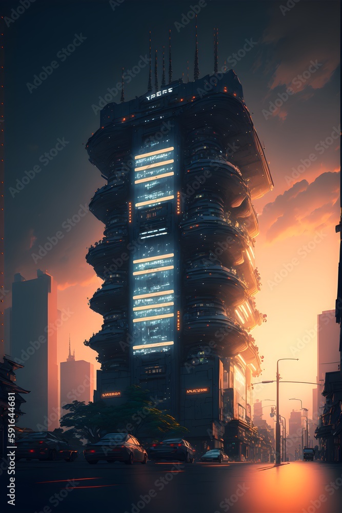 hyper realistic concept art of a skyscraper tower in Sengoku era style ...