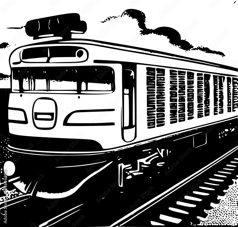 2D 4K Bahn retro style zug silhouette comic Vector style Illustration ...