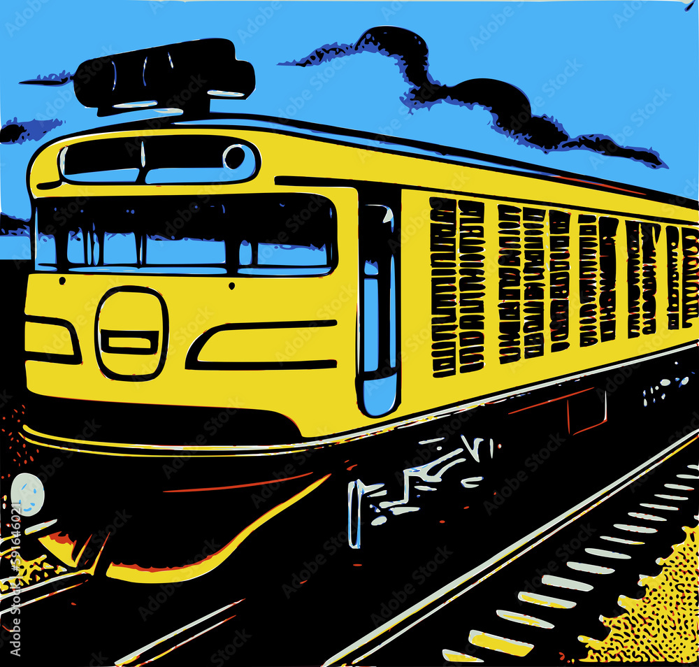 2D 4K Bahn retro style zug silhouette comic Vector style Illustration ...