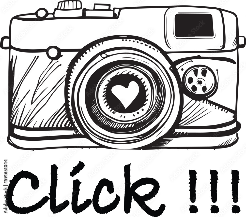 Vintage print camera. Vector drawing on a transparent background ...