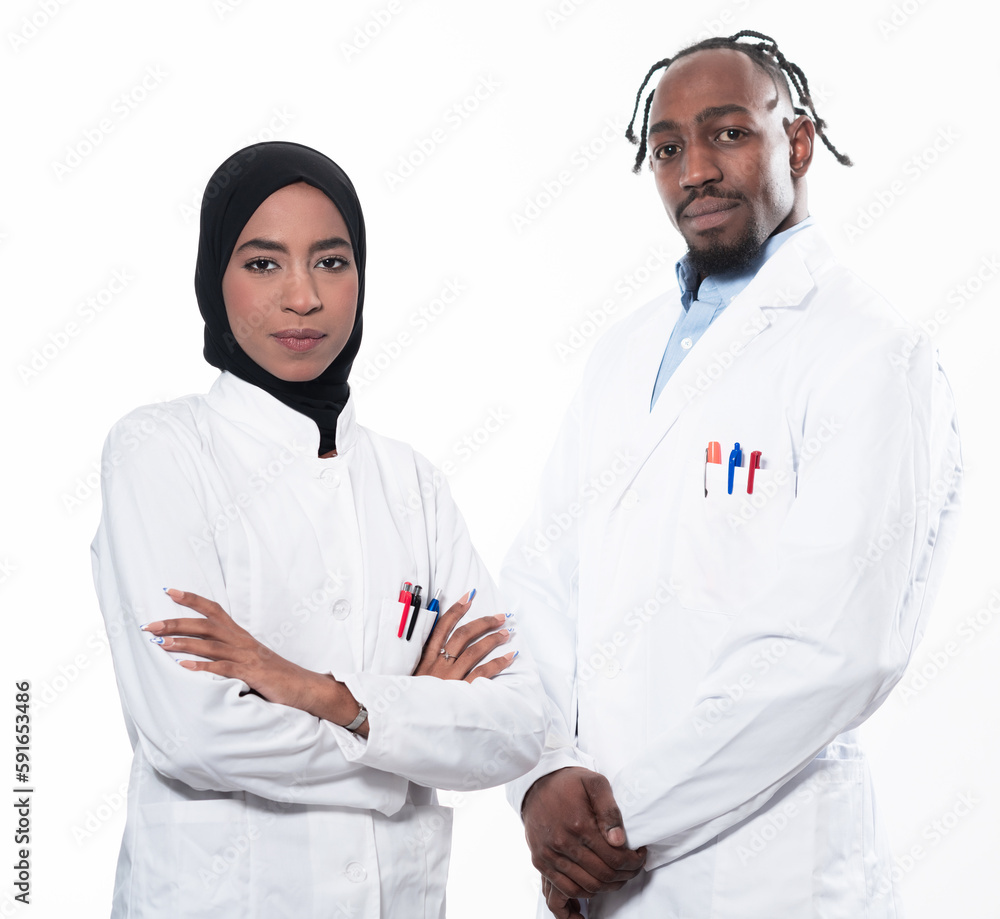 Foto de Closeup front view of group of mixed age doctors and nurses ...