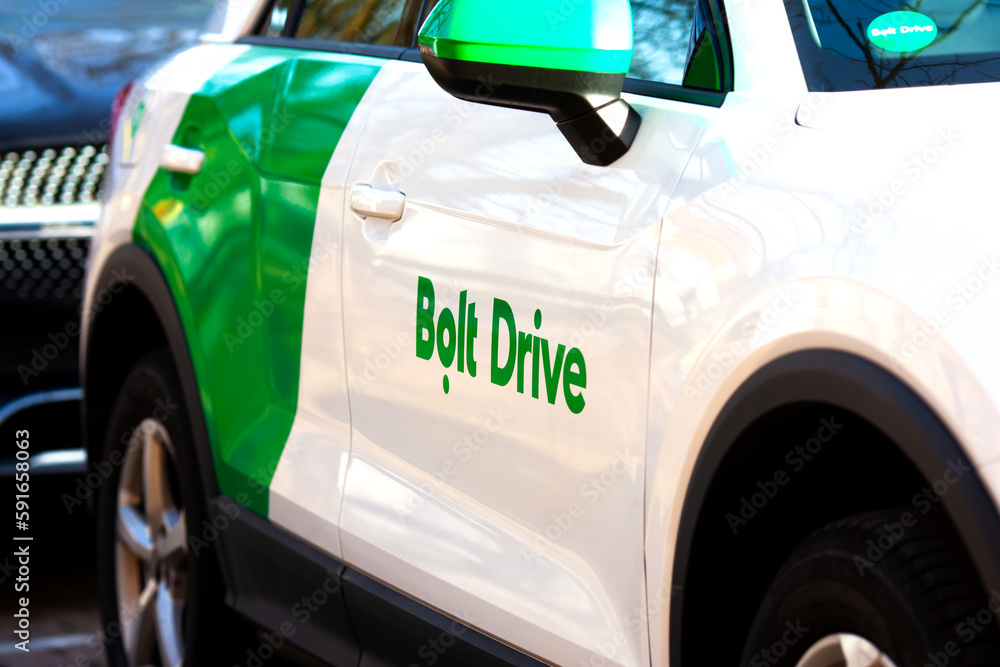 Vilnius, Lithuania, March 2023: Bolt Drive car share. Bolt is a company ...