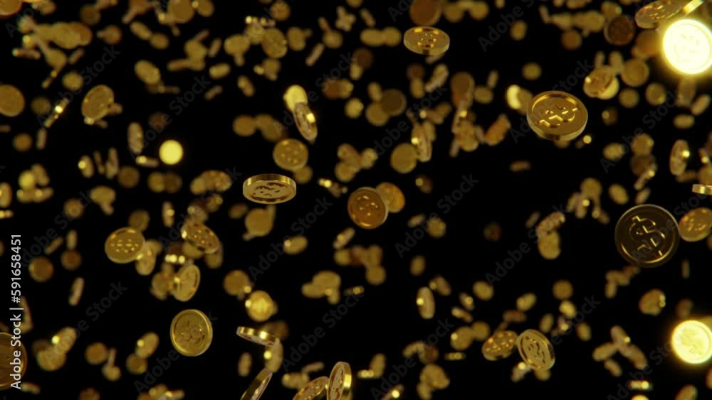 Gold coin animation. Abstract motion background of many shining and ...
