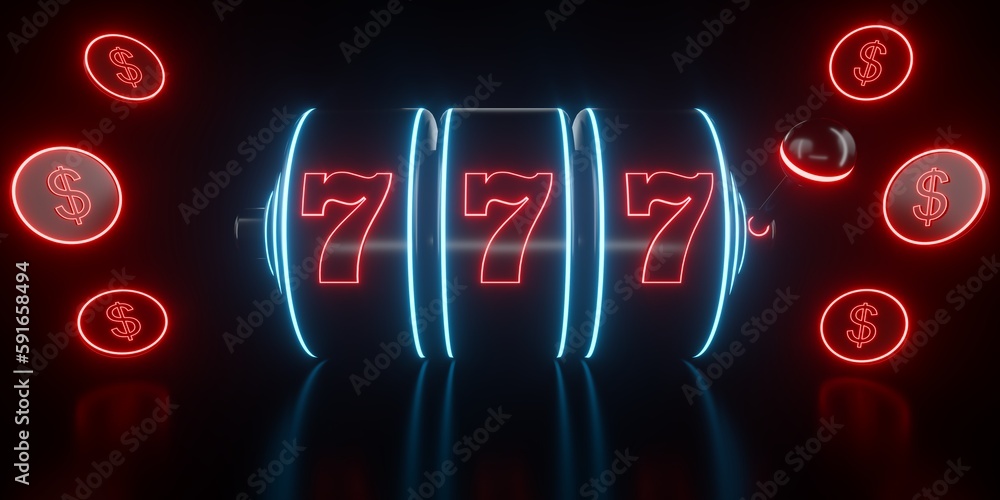 Modern, Futuristic Black 777 Slot Machine And $ Dollar Coins With ...