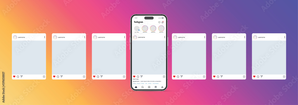 Vetor de Instagram carousel or slide pages interface vector mockup with seven pages do Stock ...
