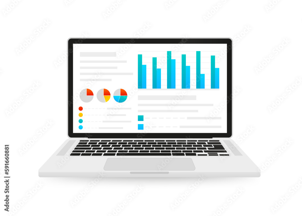 Laptop screens with financial charts and graphs. Diagrams and graphs ...