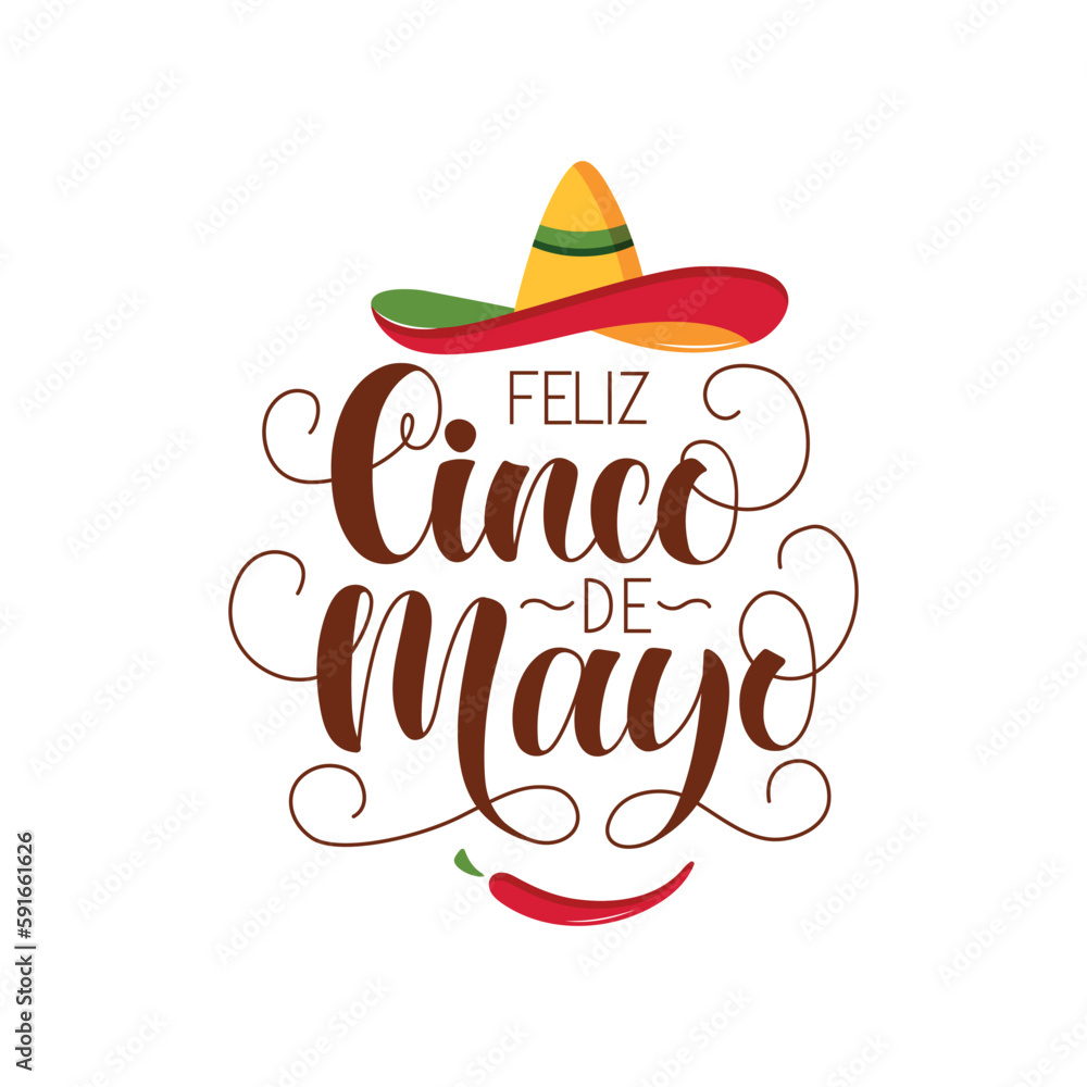Vecteur Stock Feliz Cinco de Mayo handwritten text in Spanish (Happy ...