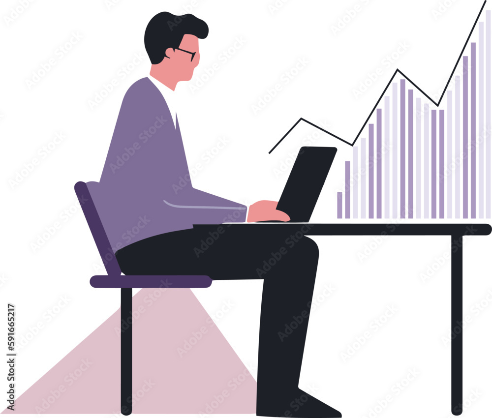 Vetor de Man watching laptop computer increasing graph,Man at laptop ...