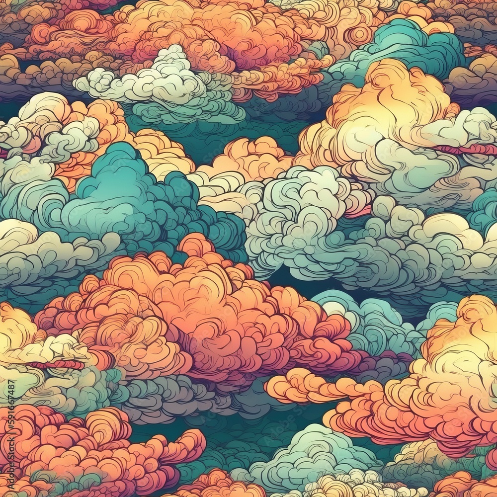 Seamless pattern of magnificent and realistic calming clouds, in ...