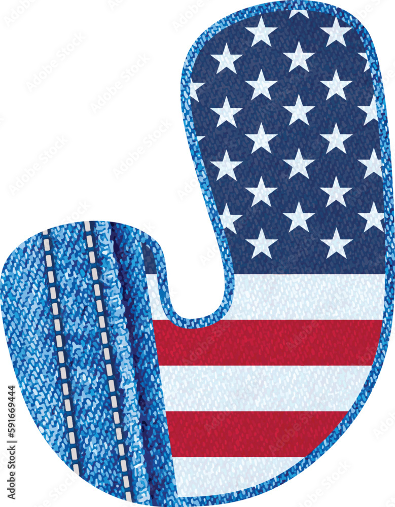 The Letter J with the texture of blue denim fabric and USA flag ...