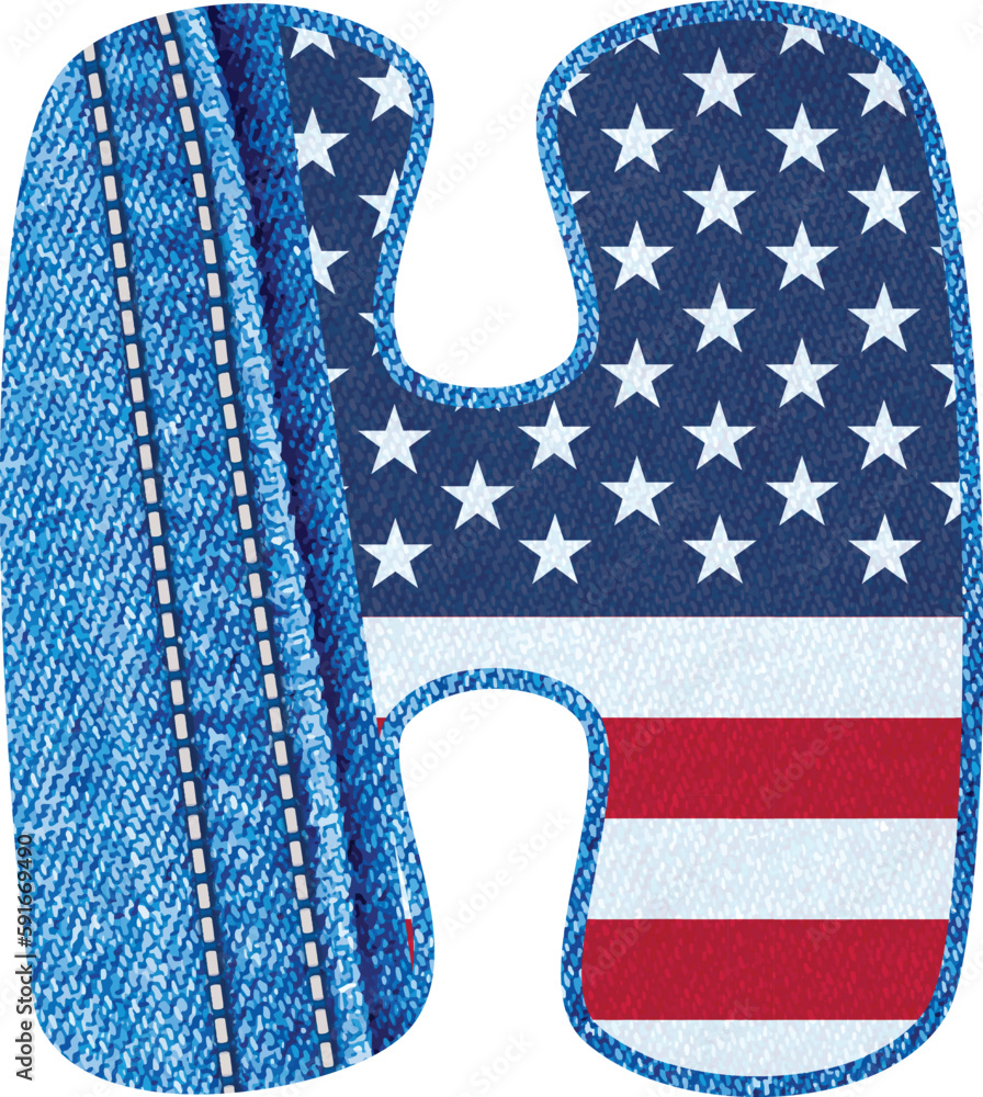 Vector - The Letter H with the texture of blue denim fabric and US flag ...
