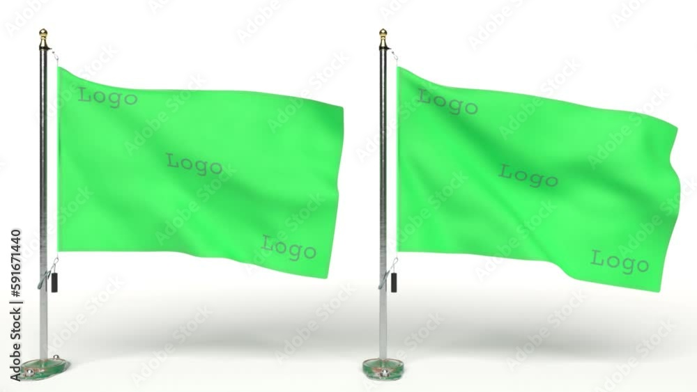 Empty green flag with copy space. Moving 3D flag mockup for advertising ...