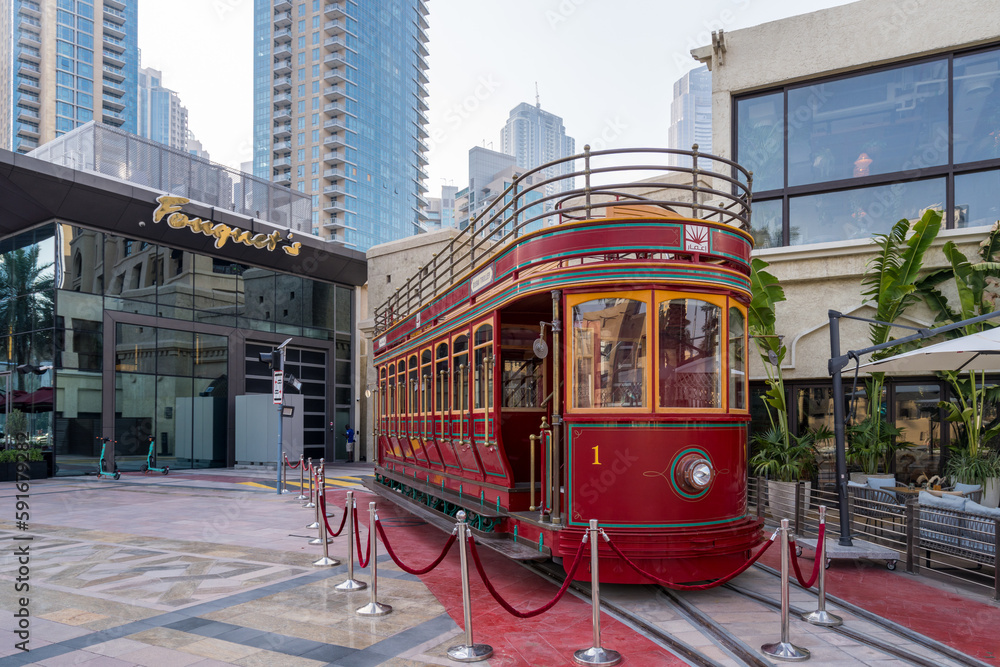 Dubai, UAE - April 1, 2023: Dubai trolley or tram parked for the ...
