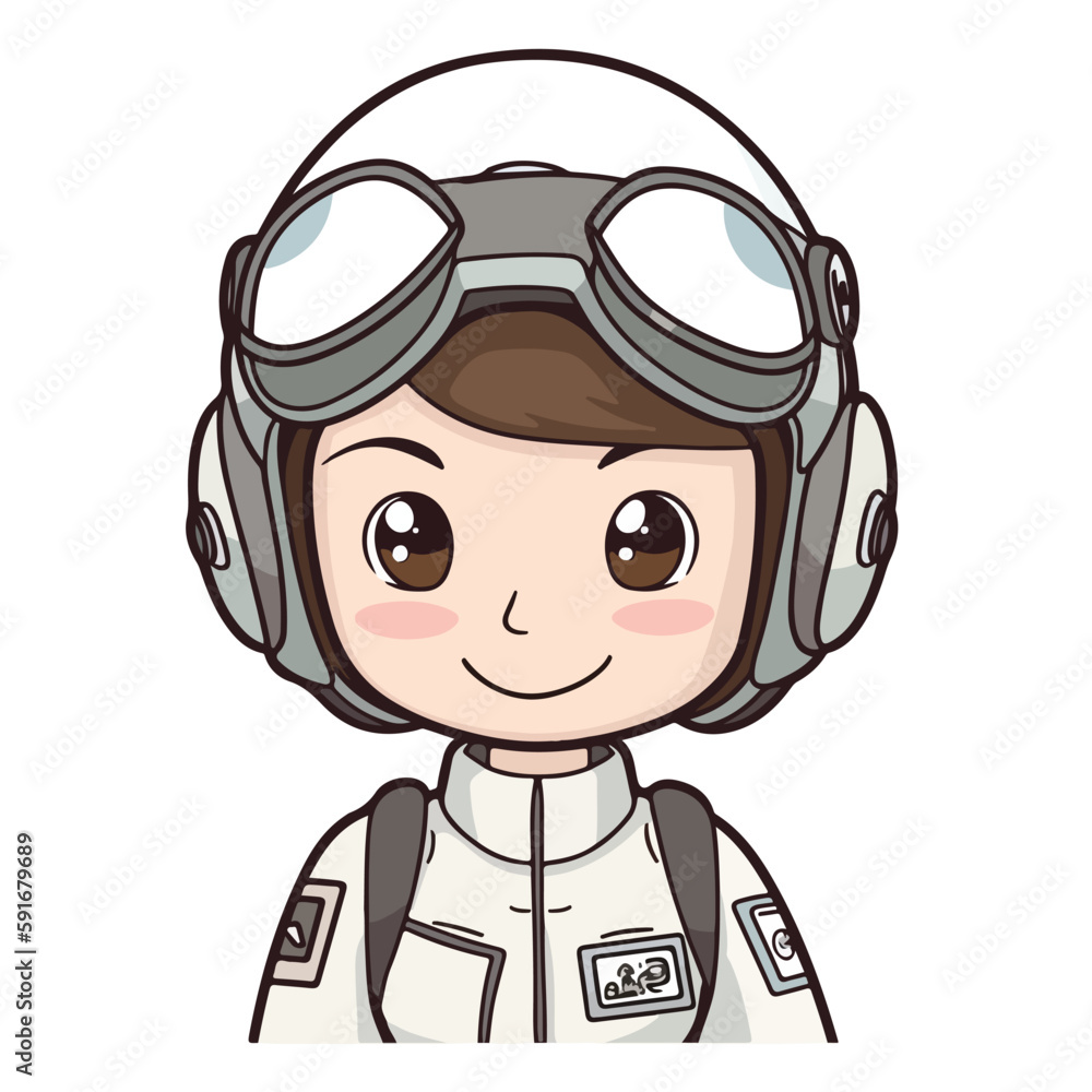 Mascot of cute girl pilot wearing helmet and uniform. Cartoon flat ...