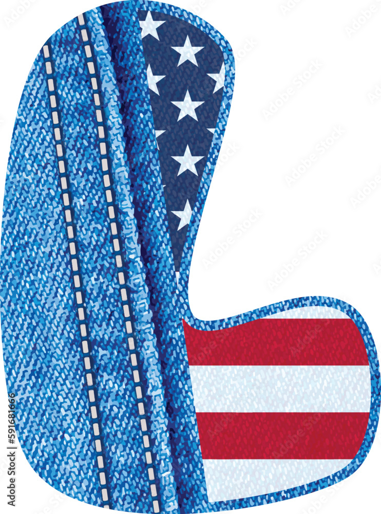 Vector - The Letter L with the texture of blue denim fabric and US flag ...