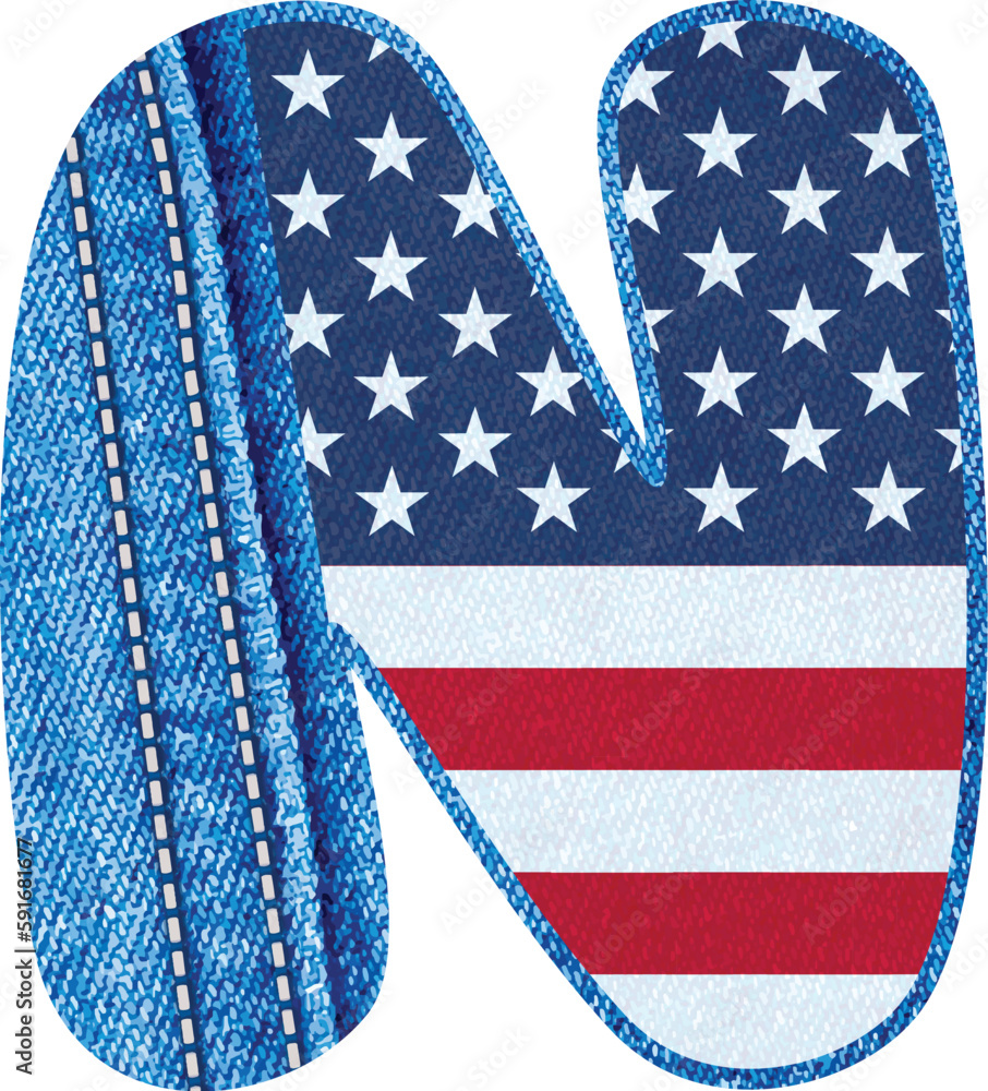 Vector - The Letter N with the texture of blue denim fabric and US flag ...