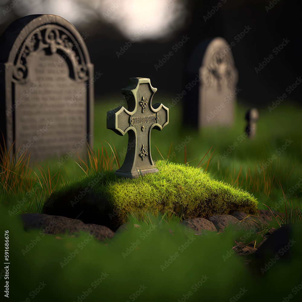 Underground perspective of a grave with headstone, ai Stock ...