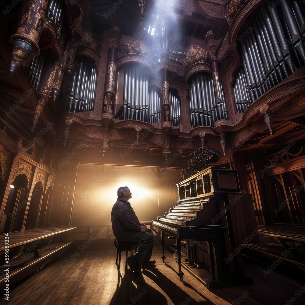 musician playing a pipe organ on a surreal, ai Stock Illustration ...