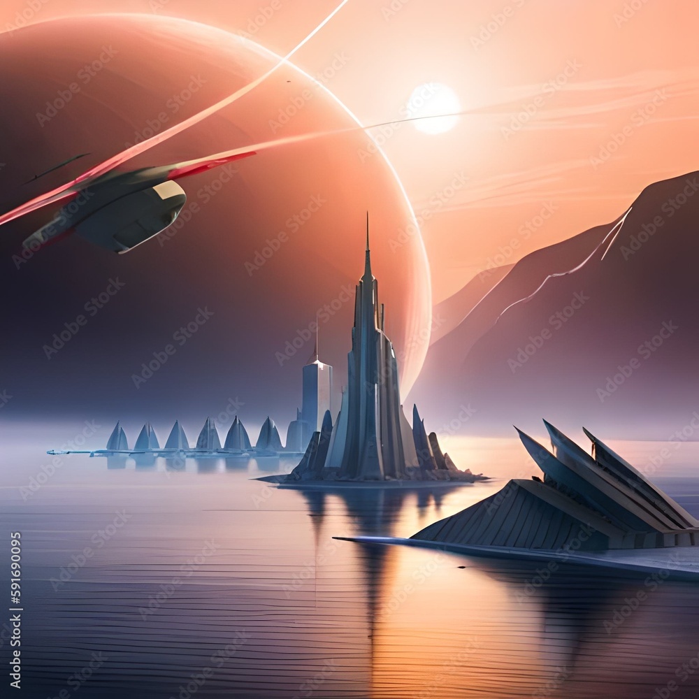 This stunning digital artwork depicts a futuristic scene where an army ...