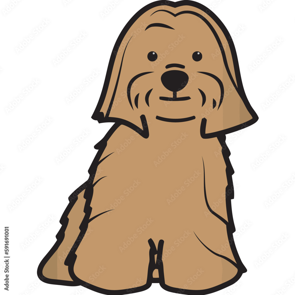 Lhasa Apso Dog Breed Cartoon Kawaii Sketch Hand Drawn Watercolor ...