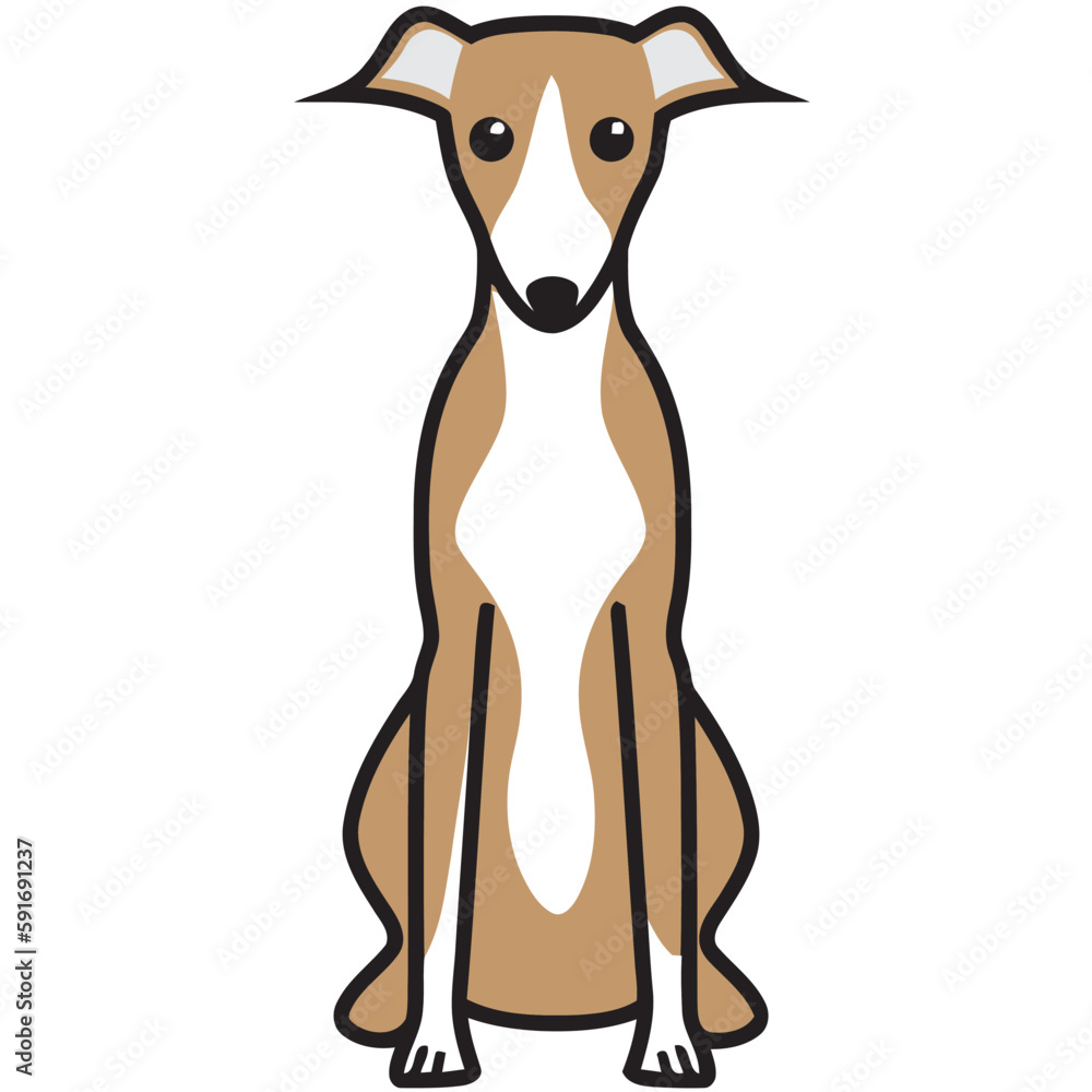 Whippet Dog Breed Cartoon Kawaii Sketch Hand Drawn Watercolor Painting ...