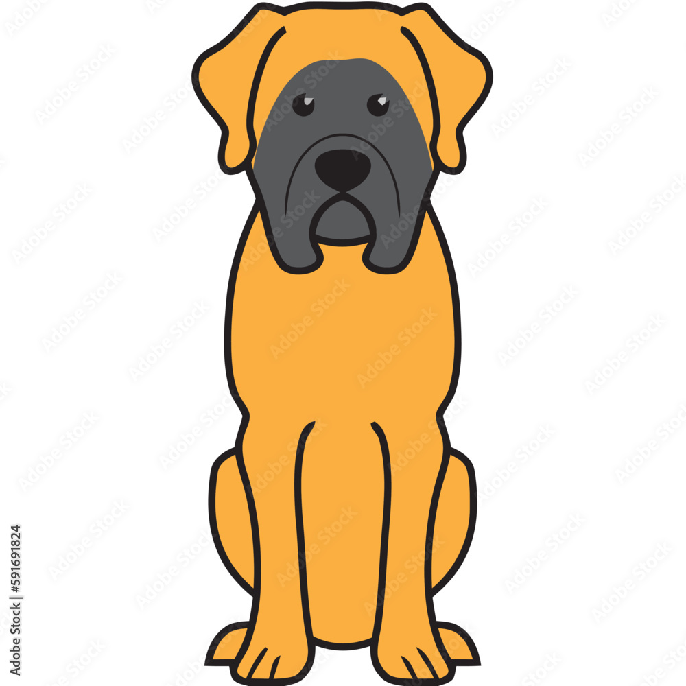 Mastiff Dog Breed Cartoon Kawaii Sketch Hand Drawn Watercolor Painting ...