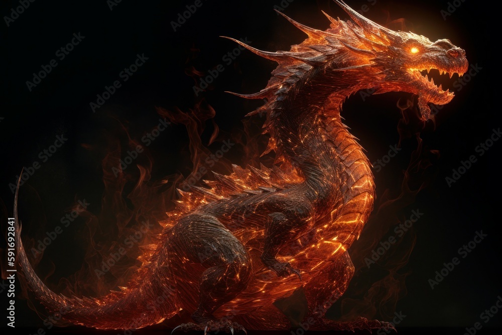 Dragon from fire on black background. Dragon drawn by fire. Flame with ...