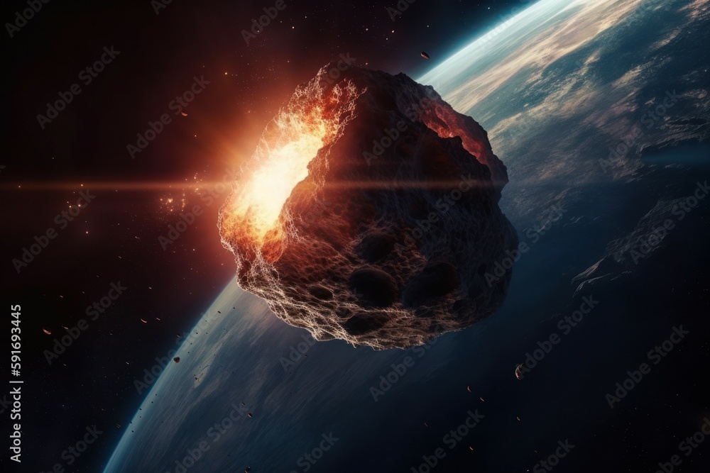 Meteor Impact On Earth - Fired Asteroid In Collision With Planet. AI generated, human enhanced ...
