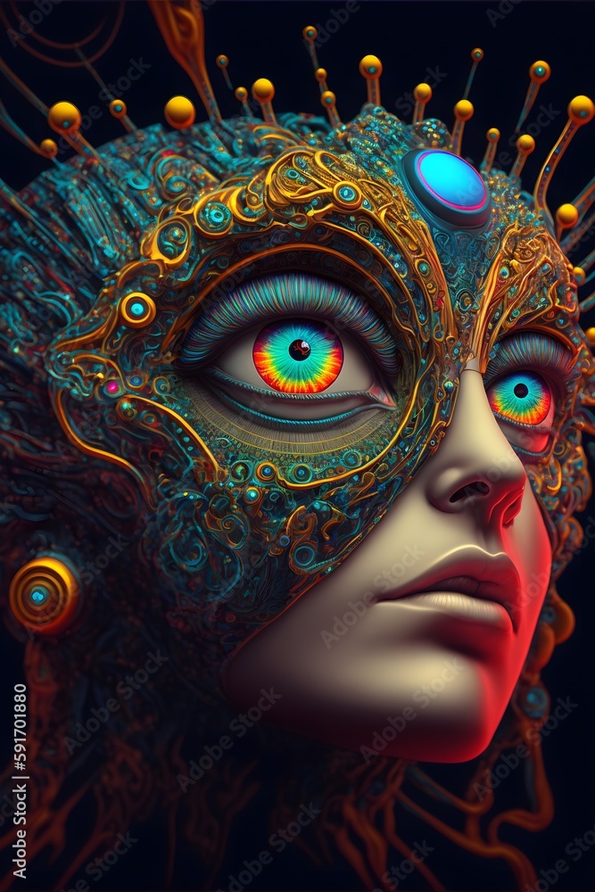 A beautiful female robot has a third eye on her forehead The third eye ...