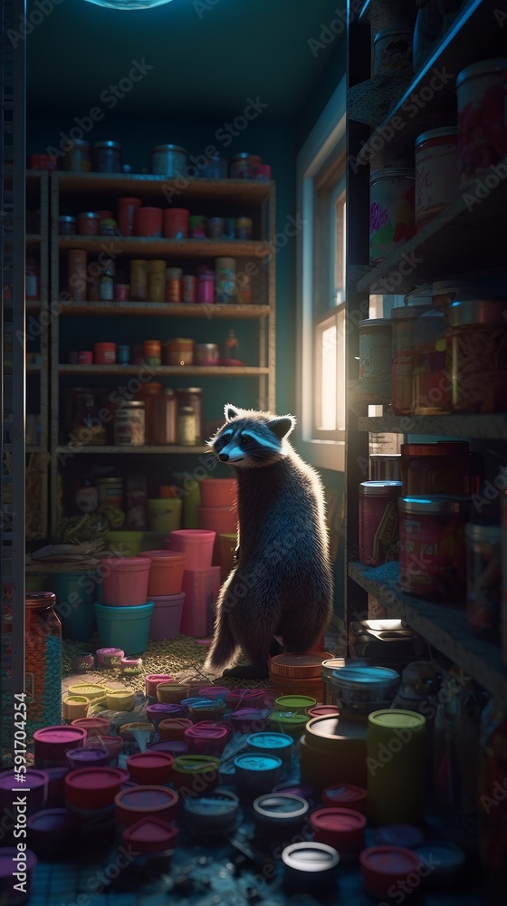 X-Ray Adventure: Mischievous Raccoon Raiding Pantry with Vivid Foods ...