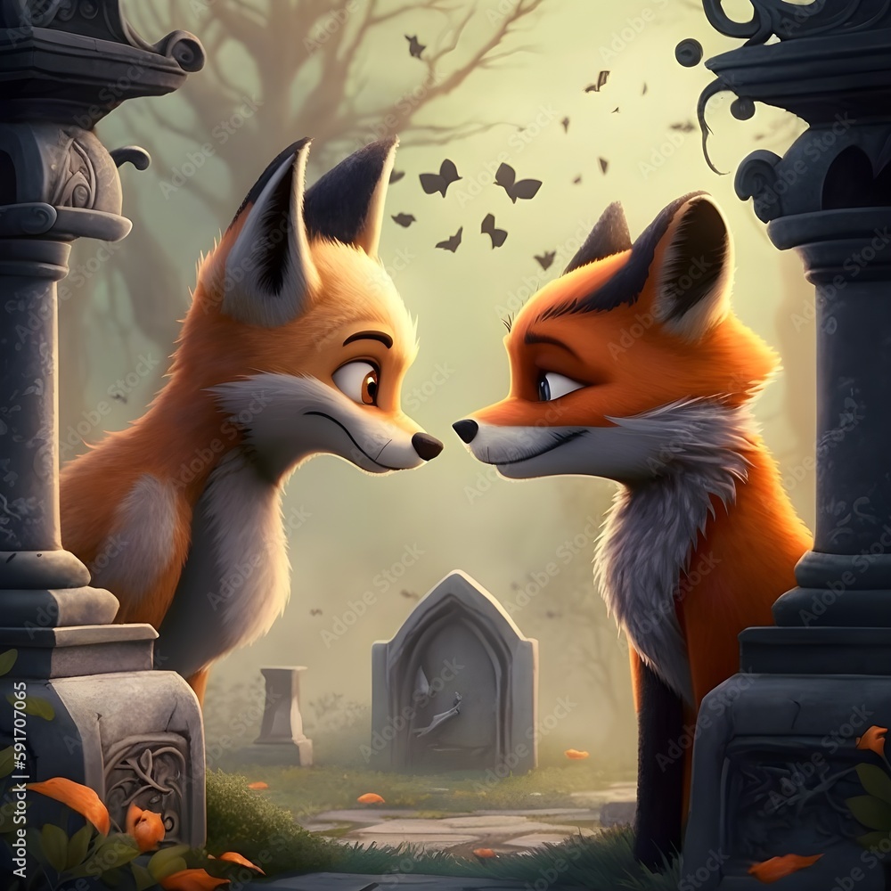 pixar animated male and female fox face to face about to kiss happy and ...