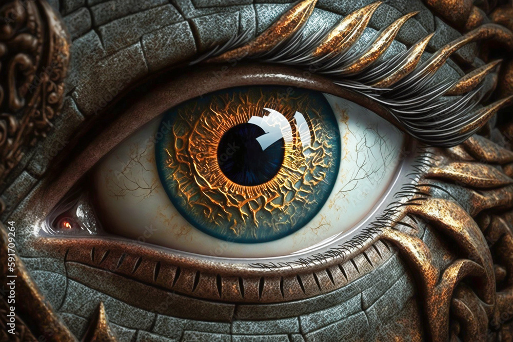 Closeup ancient evil unholy creature’s eye. Conceptual abstract art ...