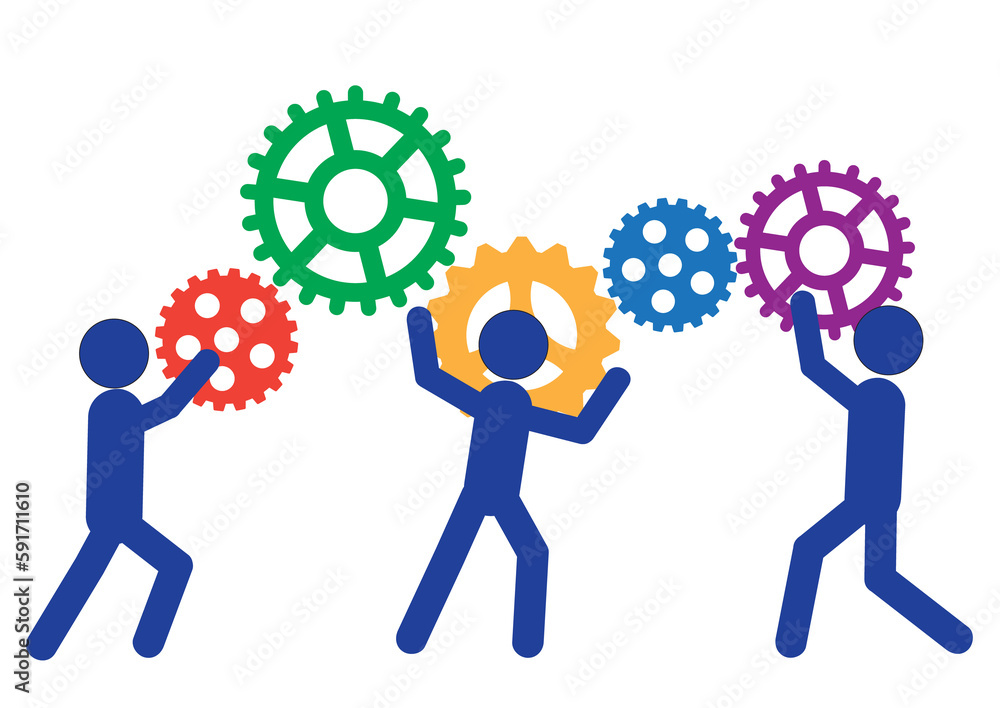 Photo Illustration of a group of people holding gears above their heads ...